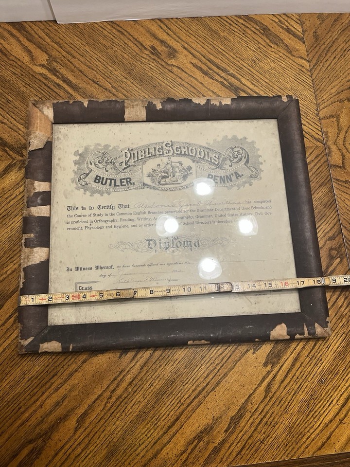 Vtg Antique Butler Highschool Butler PA Class Of 1912 Diploma Framed | eBay