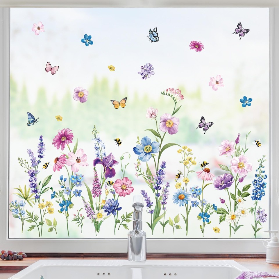 Summer Garden Flower Double Sided Window Clings - Spring Wildflower ...