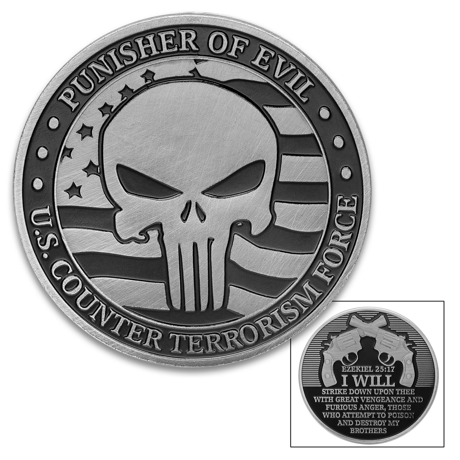 Punisher Of Evil Challenge Coin Heads Tails Lucky Ezekiel Bible ...