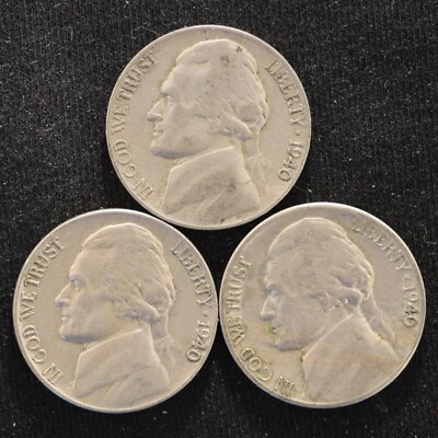 1940-P 1940-D 1940-S Jefferson Nickel Set- Actual Coins Shown (US1060 ...