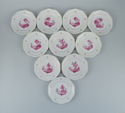 Rosenthal, a set of ten plates, hand painted in purple with landscape ...