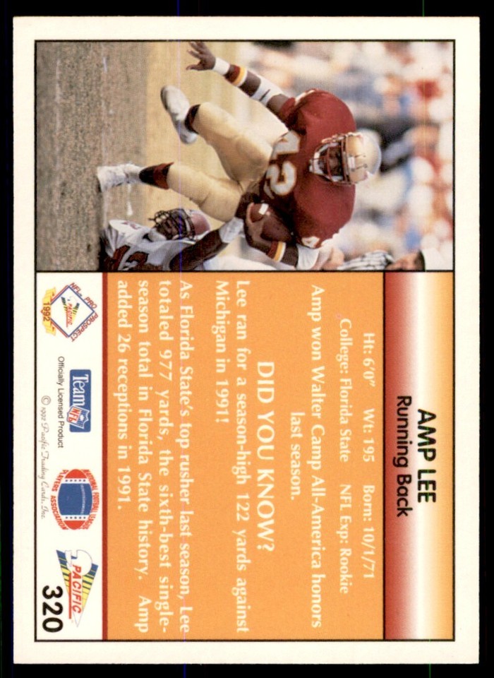 1992 Pacific Amp Lee Rookie Florida State Seminoles #320 | eBay