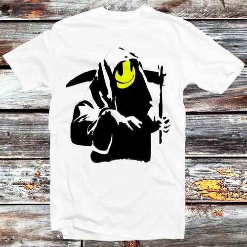 Banksy Happy Smiling Grim Reaper T Shirt B1211 | eBay