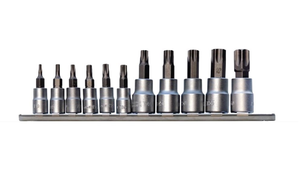 11pc 1/4" Dr. & 3/8" Dr. Torque Torx Socket Bits: T20-25-27-30-40-45-50 ...