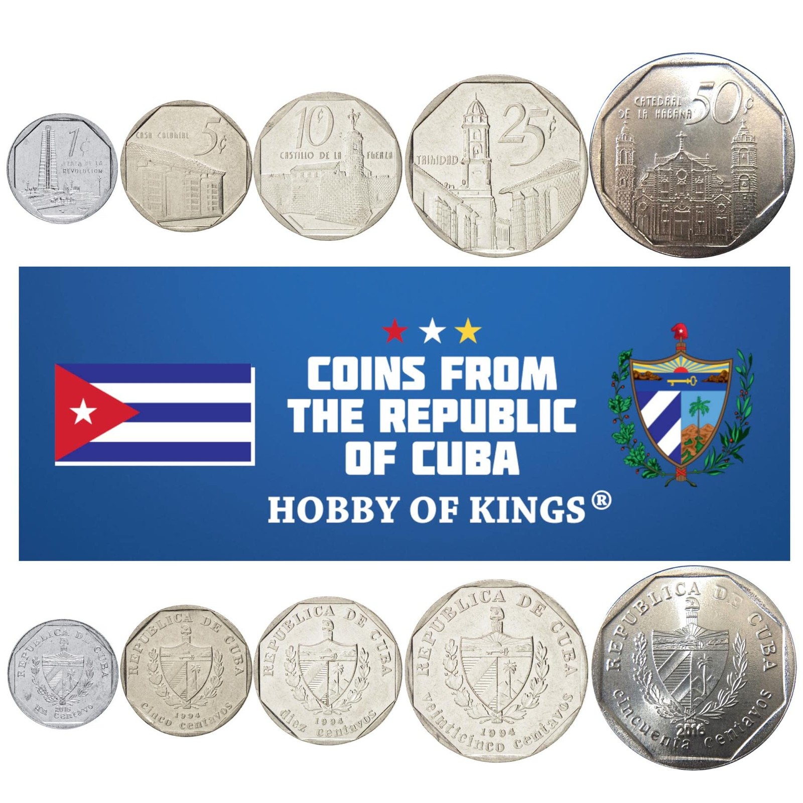 Cuba 5 Mixed Coins: 5-25 Centavos Cuban Currency Set Circulated 1962 ...