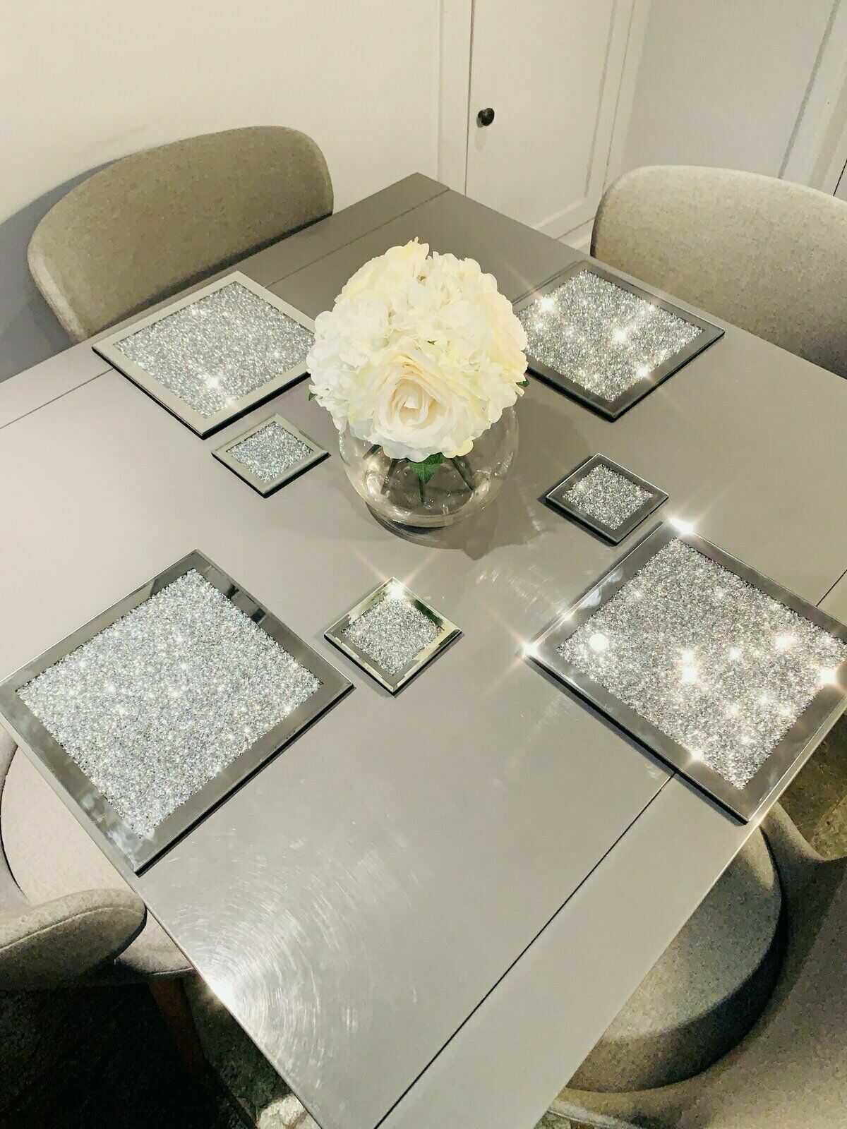 Crystal Crush Coasters and Placemats Set Table Mat Crushed Diamond ...