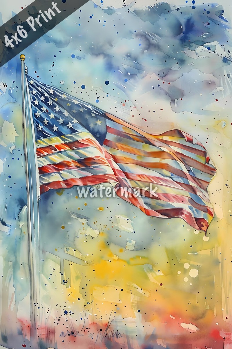 American Flag Waving In The Wind Drawing