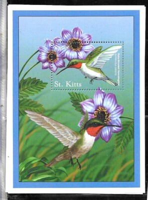 #8179 ST KITTS 2001 BIRD HUMMINGBIRD FLORA FLOWERS SOUVENIR SHEET YV BL ...