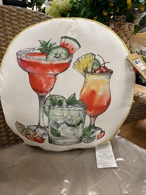 Tommy Bahama Indoor Outdoor 18' Round Cocktail Drinks Happy Hour Pillow ...