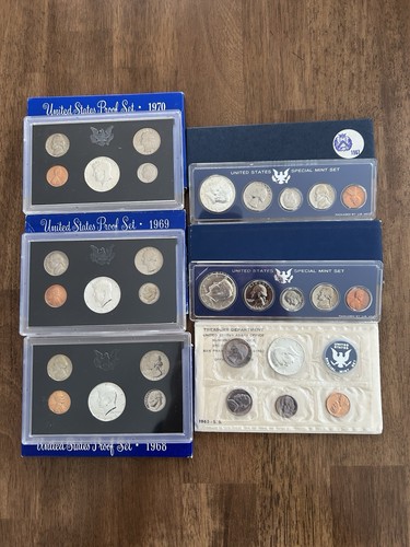 1965-1967 Mint and 1968-1970 proof sets w/ 40% Silver Kennedy Half ...