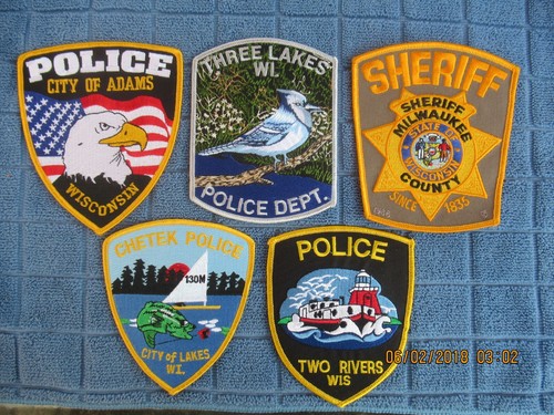 5 wisconsin police patchs for display only /adams/three lakes/chetek ...