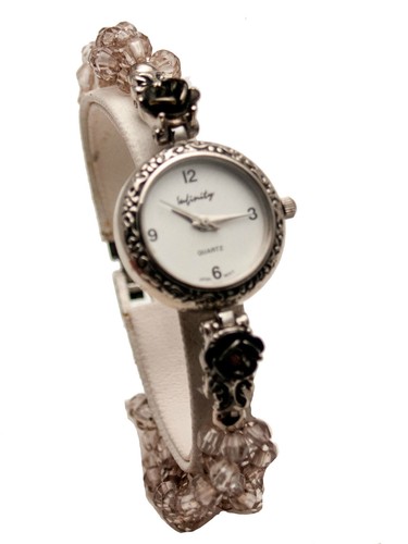 INFINITY WOMENS' ANTIQUE LOOK GLASS SMOKE COLOR BEADS WATCH BRACELET | eBay