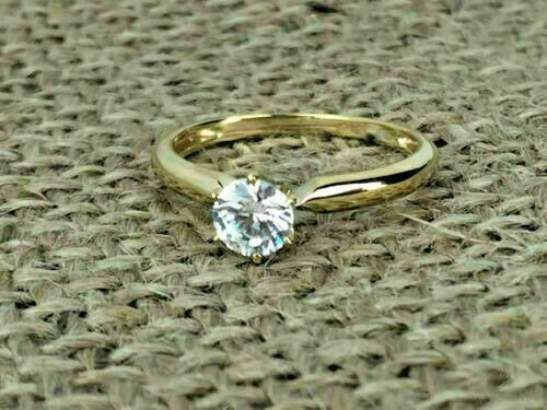 1.0Ct Round Lab Created Diamond Solitaire Engagement Rg 14K Yellow Gold ...