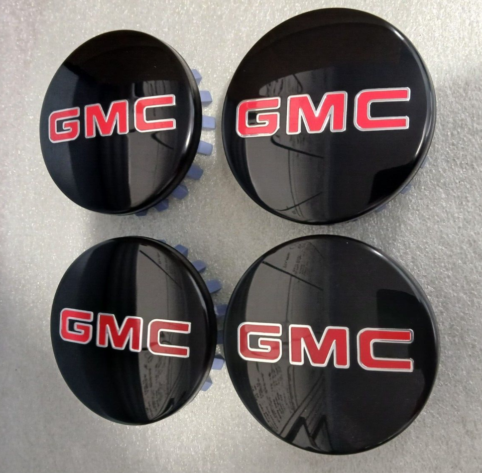 4x Black/Red Wheel Center Caps 22837060 83mm For Sierra Yukon Denali ...