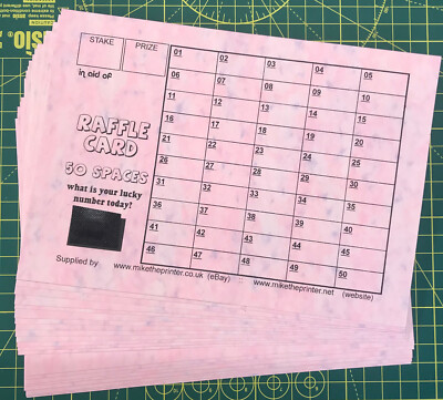 10 Cards - Lucky Number Raffle Cards A5 - Fundraising - 50 Spaces ...