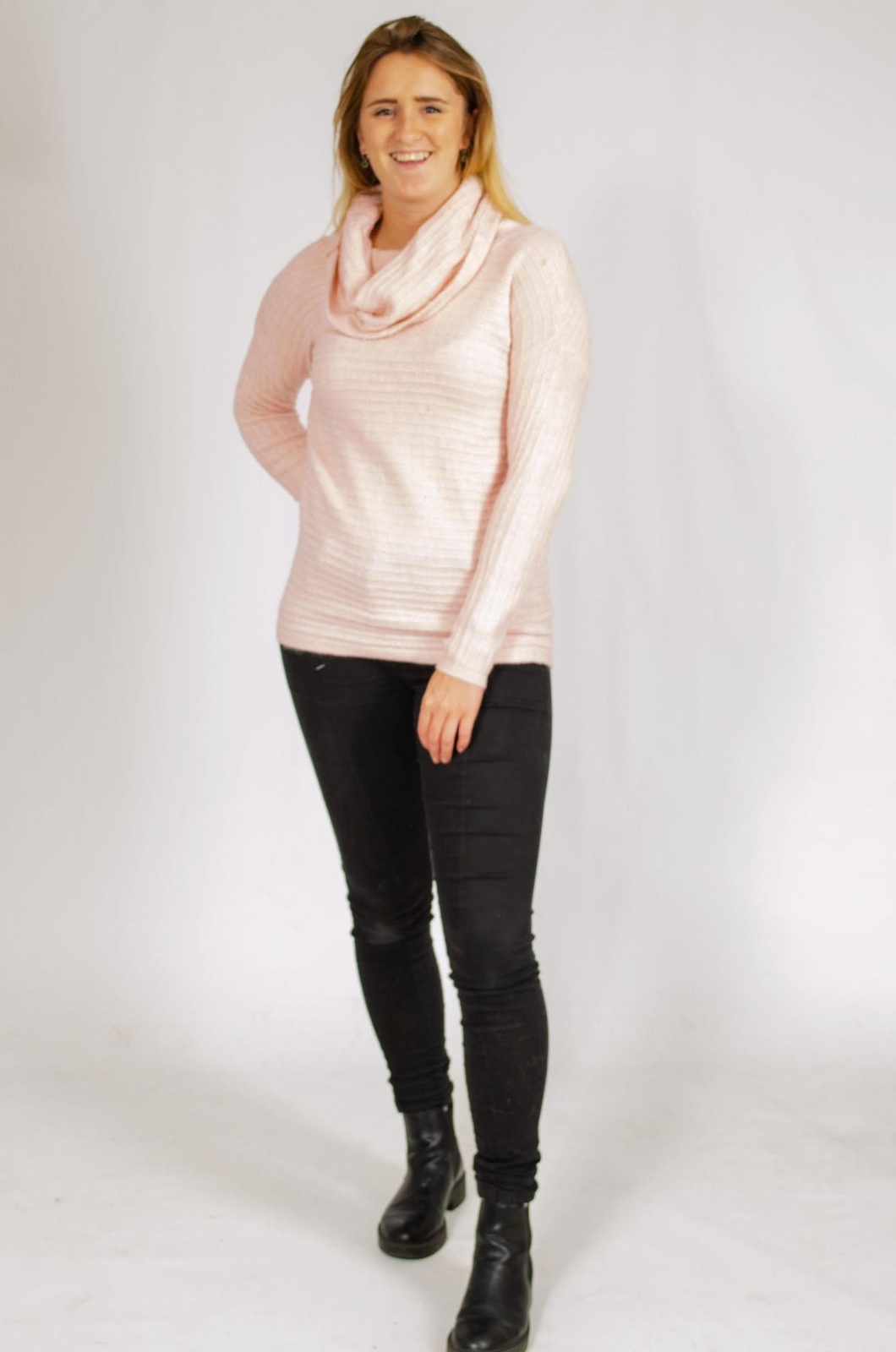 RESERVED Pale Pink Cowl Neck Jumper Ribbed Relaxed Fit Roll Neck ...