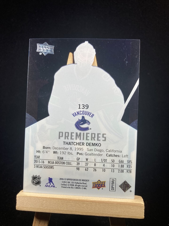 2016-17 Thatcher Demko Upper Deck Ice Premieres Rookie RC /1299 | eBay
