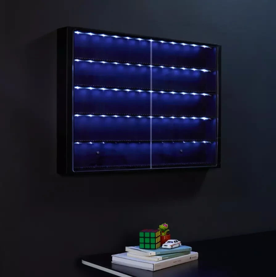 Mini Figure Display Case Cabinet 5 Level Shelves With LED Strips Wall ...