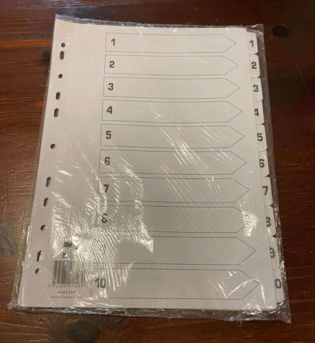 10 High Quality A4 File Dividers 1-10 Numbered Tabs Plastic Punched ...