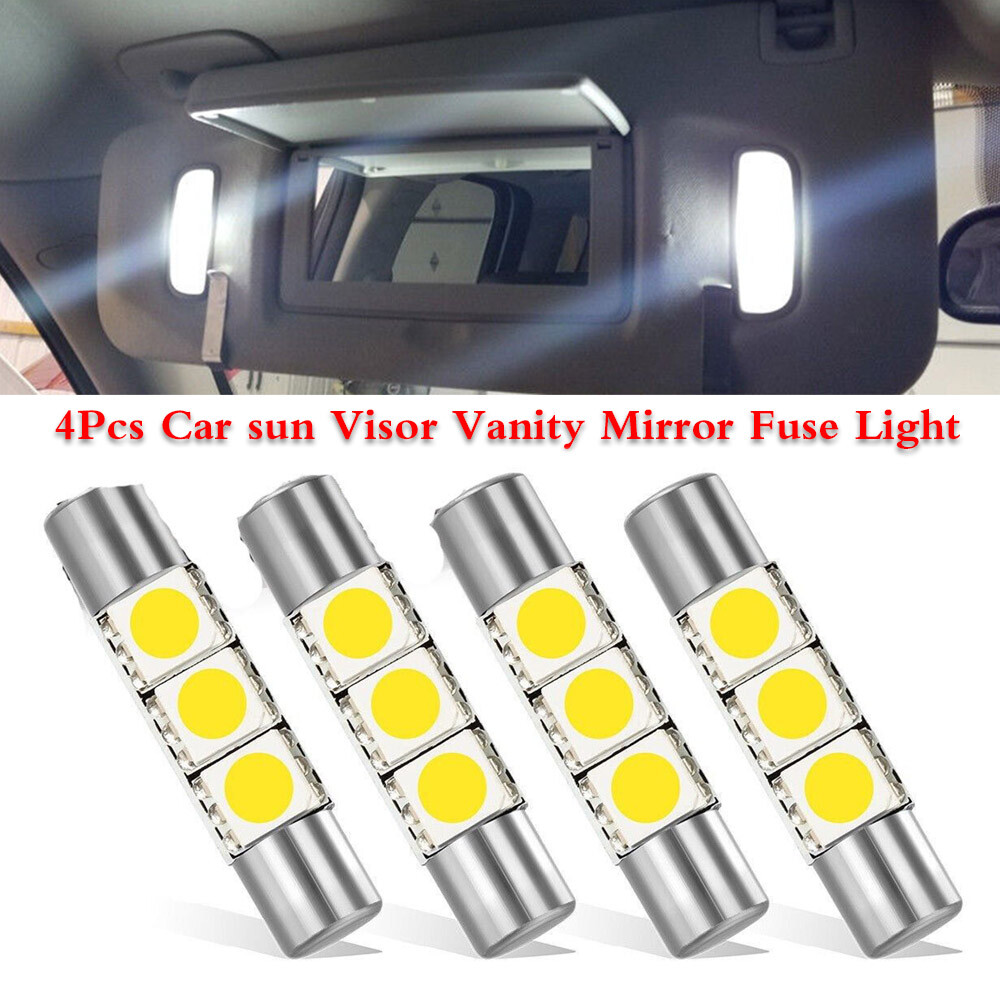 4-pc White 9-SMD 29mm 6641 LED Bulbs For Car Vanity Mirror Lights Sun ...