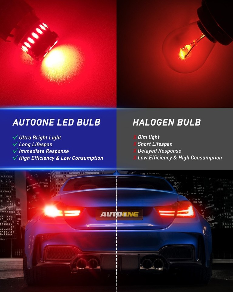 Red 1157 LED Stop Tail Brake Light Bulbs Strobe Flash Error Free ...