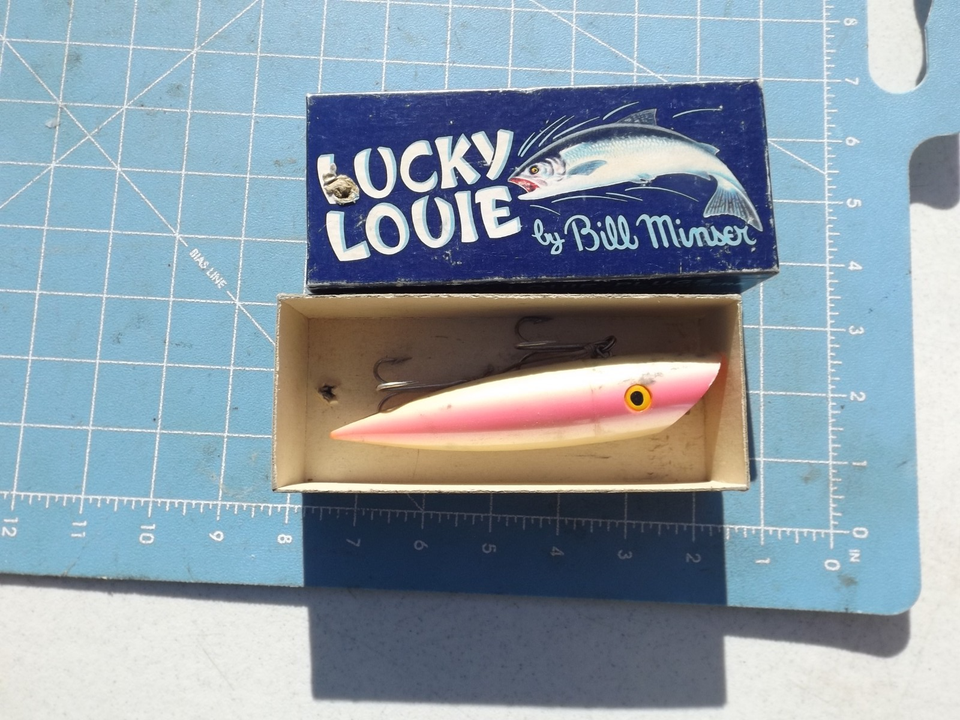 Vintage Lucky Louie By Bill Minser Fishing Lure in Box 112 Grizzly Pink ...