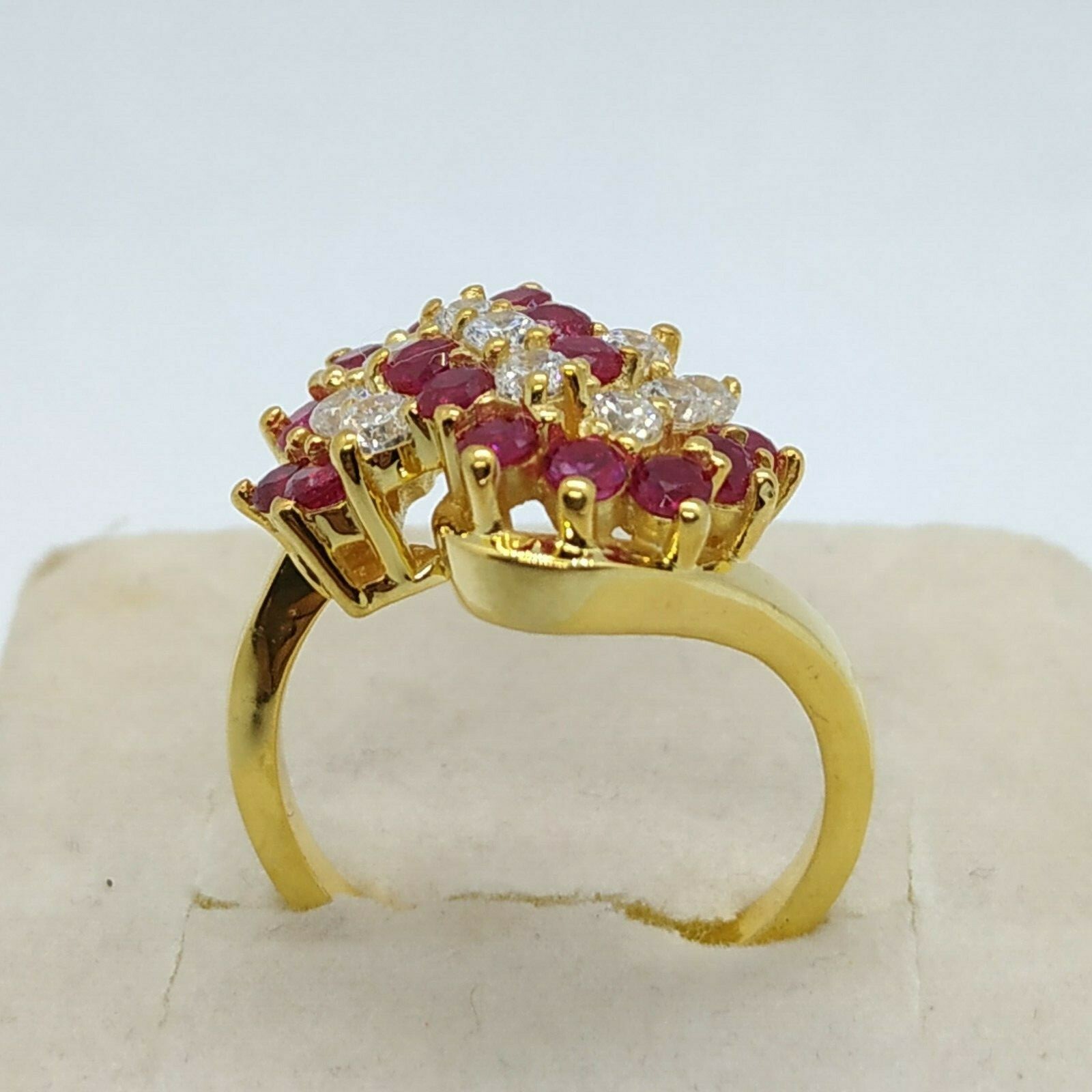 1/2Ct Simulated Ruby & CZ Yellow Gold Plated Silver Cluster Engagement ...