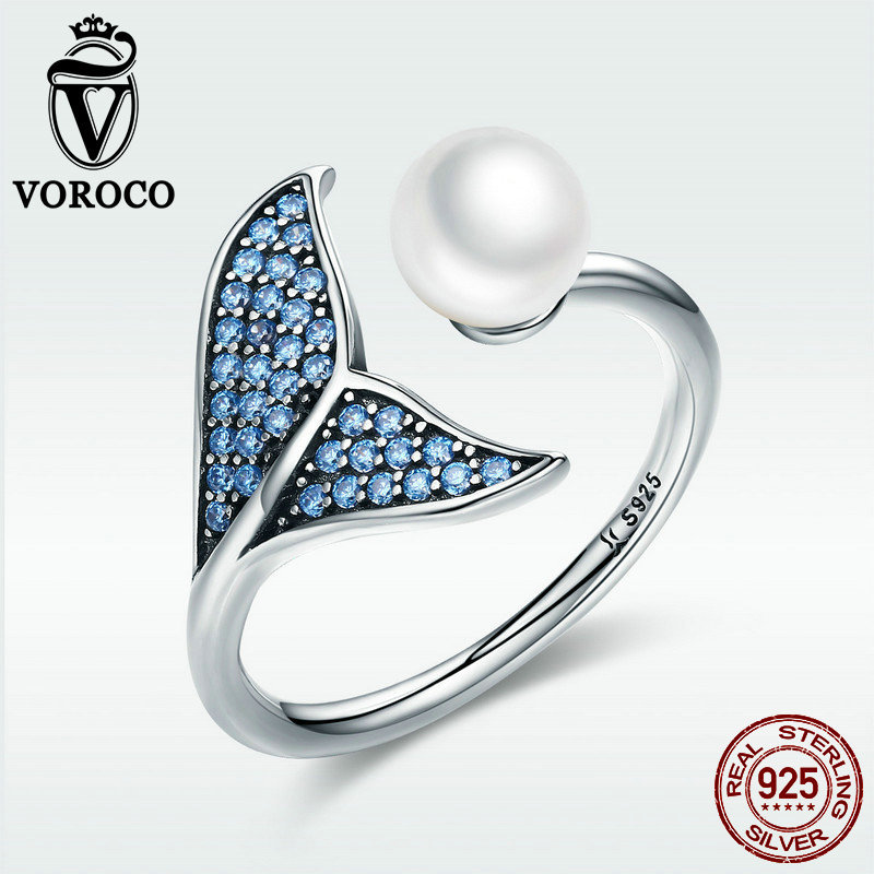 VOROCO European Fashion 925 Sterling Silver Star Open Wedding Ring Gift ...