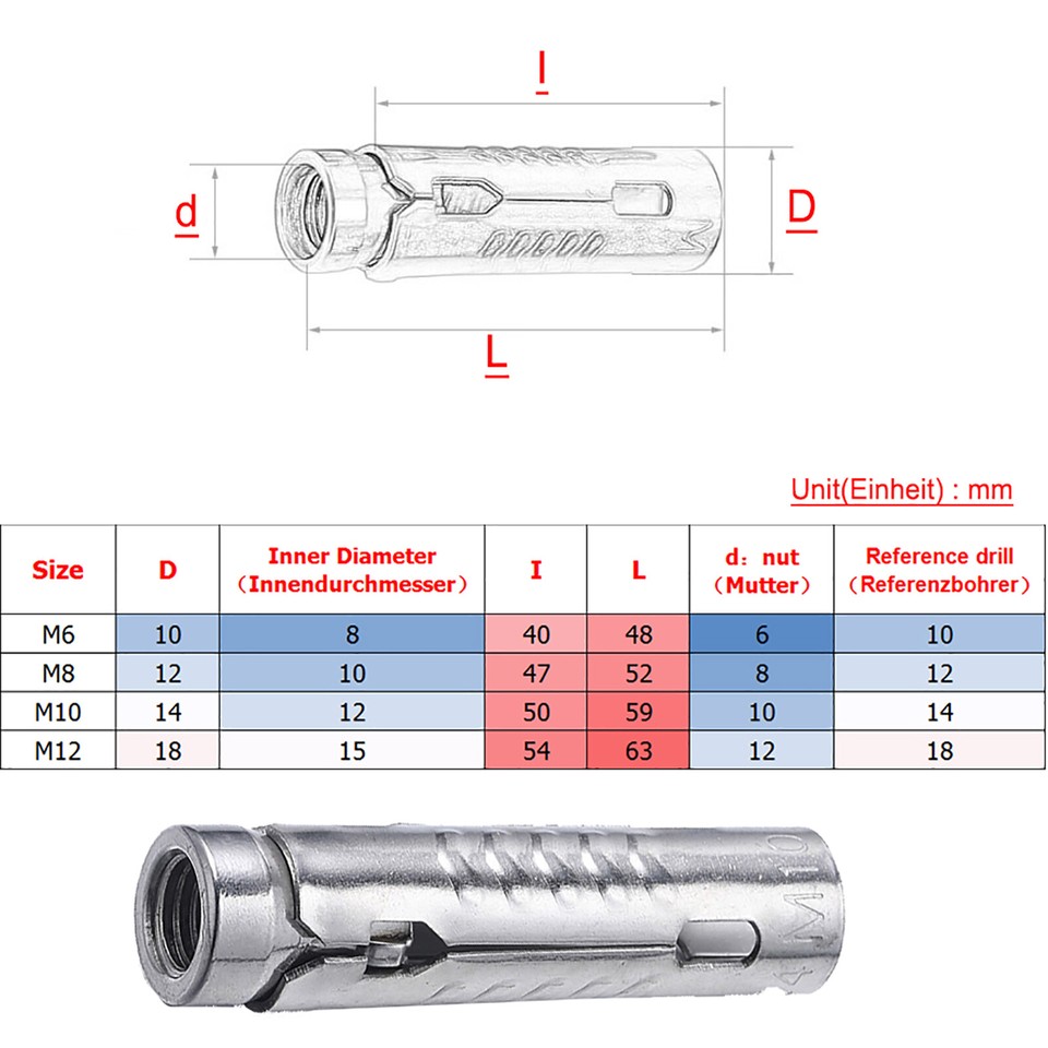 Expanding Masonry Shield Anchor Loose Bolt Rawlbolt Brick Body M6 M8 ...