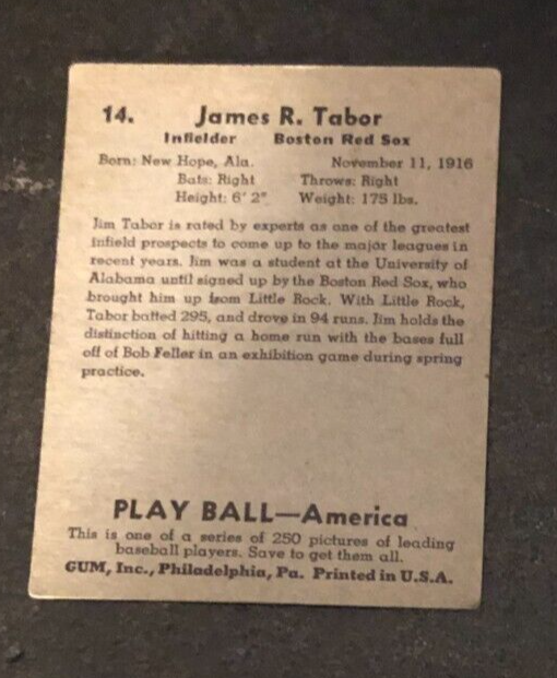 1939 Play Ball Baseball #14 Jim Tabor Boston Red Sox | eBay