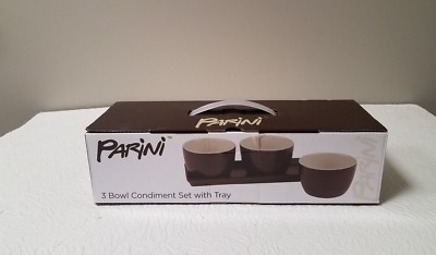 BRAND NEW PARINI 3PC CERAMIC CONDIMENT BOWL SET WITH TRAY | eBay