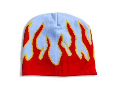 Burning Fire Flame Graphic Best Unisex Skull Cap Y2K Winter Knit Beanie ...
