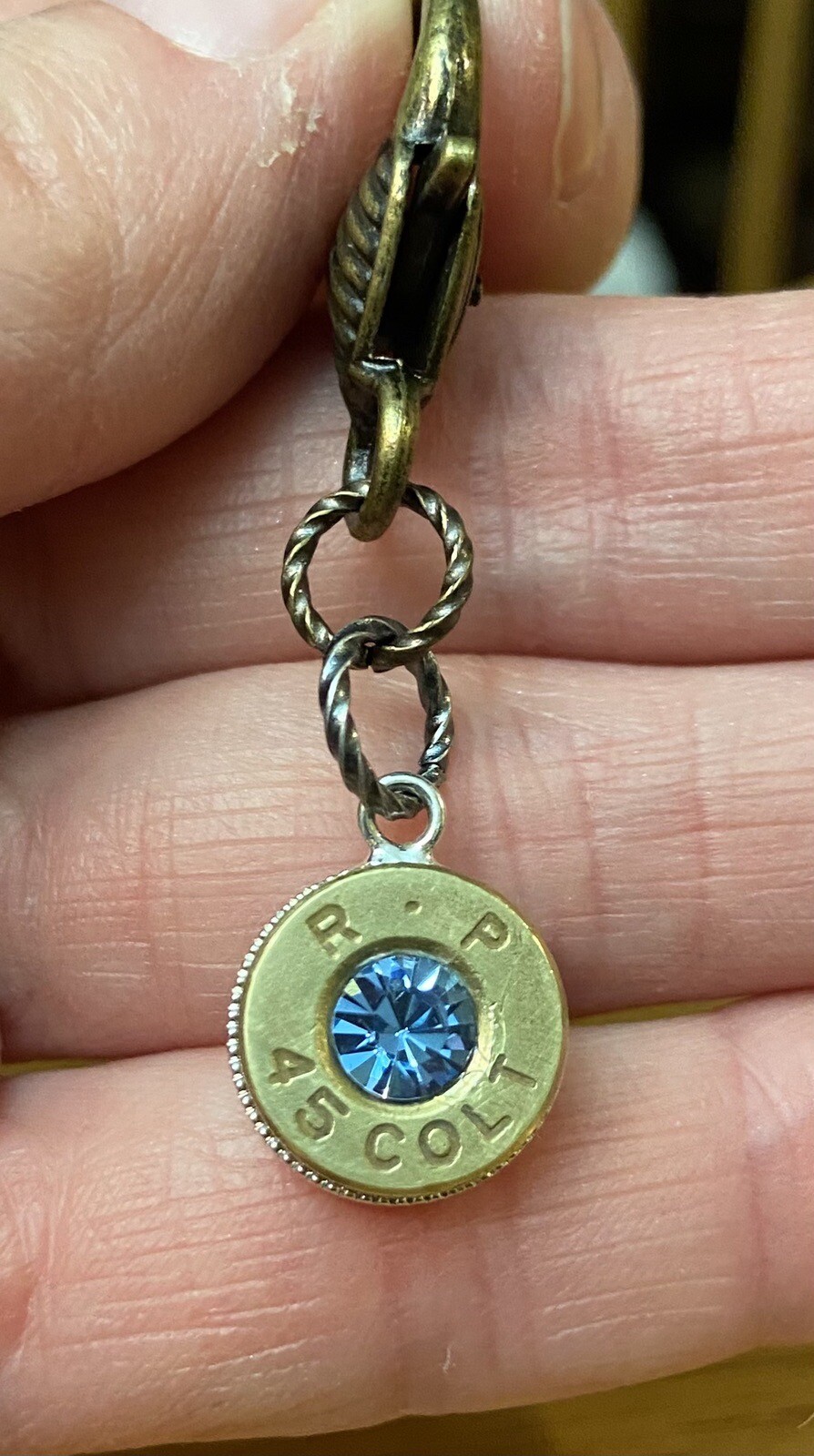Remington 45 Colt Brass Bullet Casing Zipper Pull With Lt Blue Sapphire ...