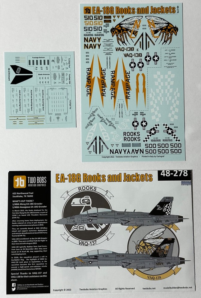 Two Bobs 48-278 1/48 Scale EA-18G Growler VAQ-137 Rooks & VAQ-138 ...