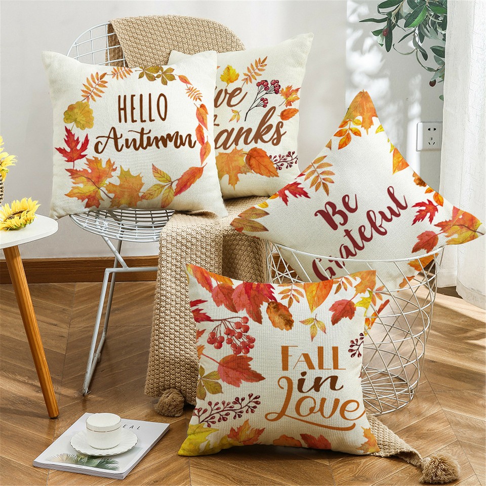 4pcs Fall Pillow Covers Throw Pillowcase Autumn Pumpkin Thanksgiving ...