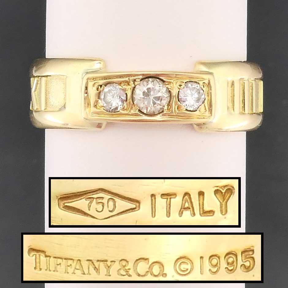 TIFFANY & Co 1995 Solid 18k Yellow GOLD ATLAS 3 DIAMOND RING Val=$4190 ...