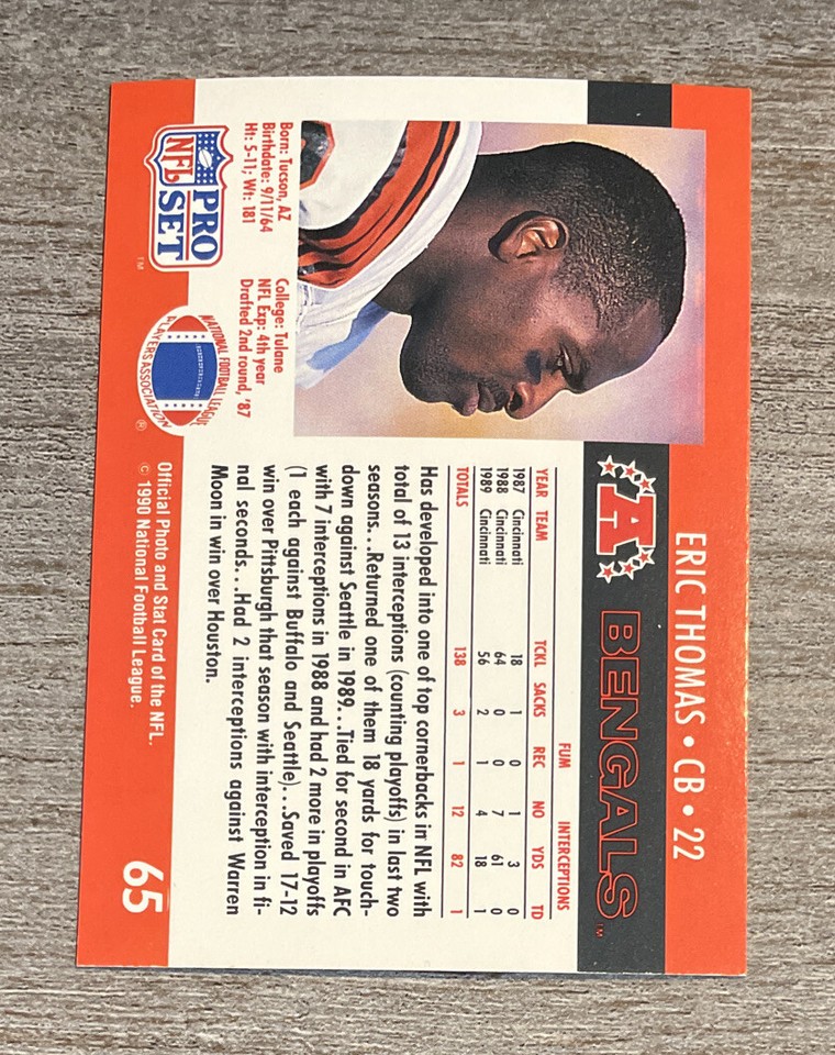 Eric Thomas 1990 Pro Set Bengals #65 *E807* | eBay
