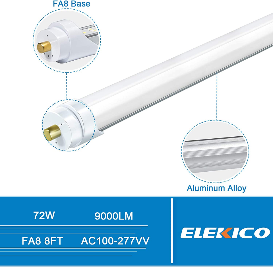 8FT Led Bulbs, Double Row Super Bright 72W 5000K T8 8FT Led Shop Light ...