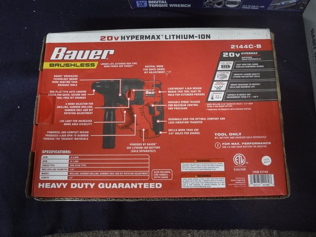 Bauer Cordless 1/2" SDS-Plus Type Rotary Hammer 2144C-B Includes ...