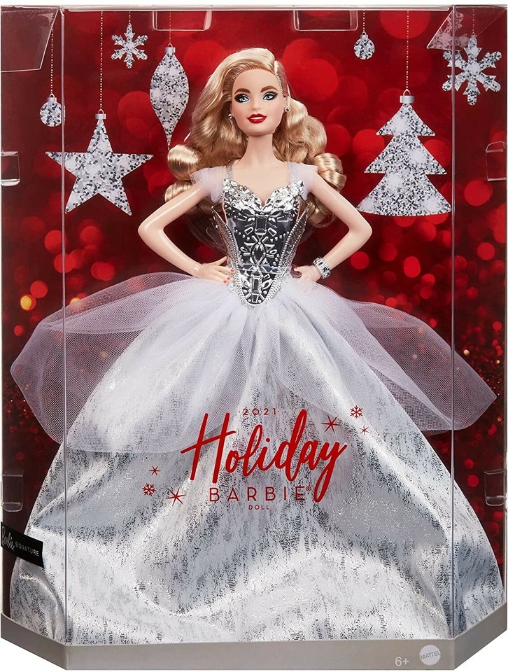 NIB Barbie Signature 2021 Holiday Doll, 12", Blonde Wavy Hair, Silver ...