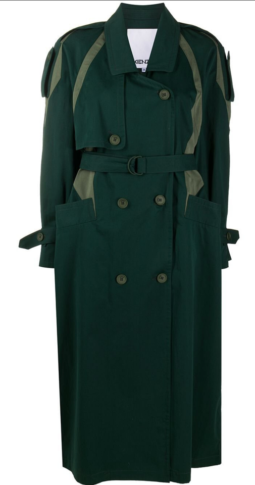 Kenzo Bi-Colour Belted Long Trench Coat Pine Jacket | eBay