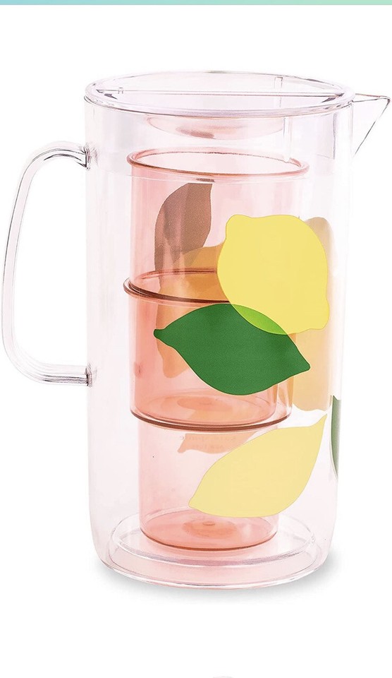 KATE SPADE Lemon Pitcher 58 oz & Stackable 12 oz Tumbler Set Acrylic ...