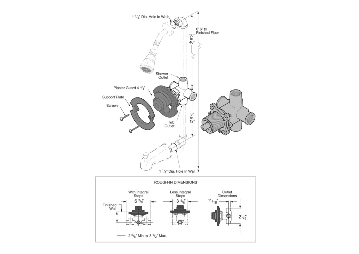OEM Pfister Single-Control Pressure Balance Tub / Shower Rough-In Valve ...