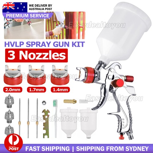 Spray Gun Paint Gun Kit HVLP Gravity Feed Air 1.4mm 1.7mm 2mm 3Tips ...