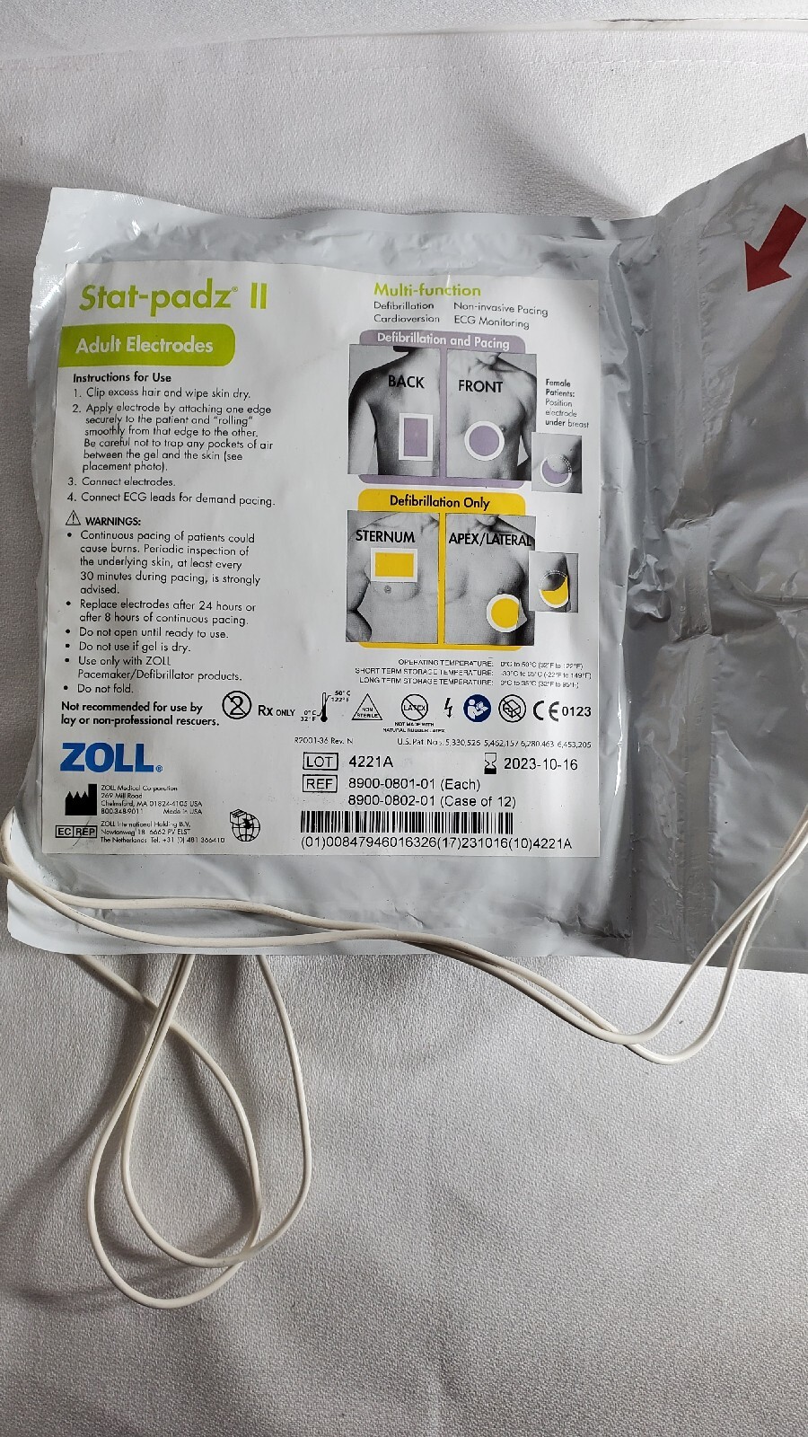 ZOLL STAT PADZ Defibrillator Electrode Pads - 8900-0802-01 for sale ...