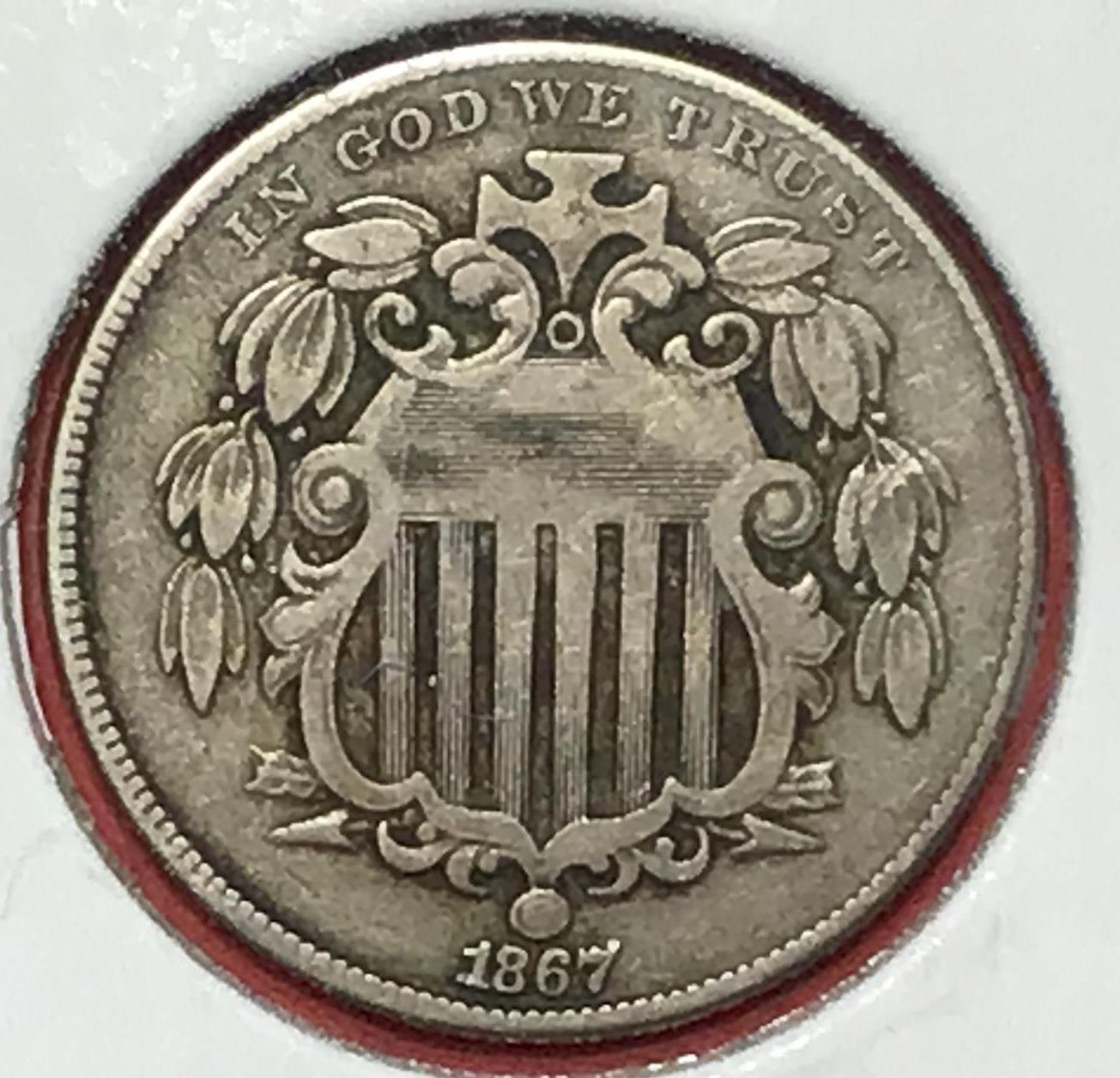 1867 US Shield Nickel w/No Rays! Choice FINE! Old US Coin! | eBay