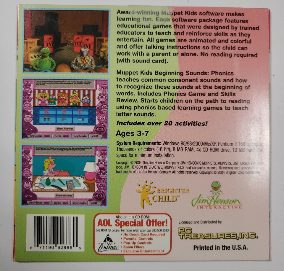Beginning Sounds Jim Henson's Muppet Kids PC CD-ROM Brighter Child Ages ...