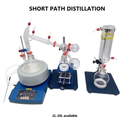 2L Distillation Glassware Apparatus w/ Cold Trap Magnetic Stir Heating ...