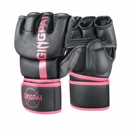 1pair Of Unisex Black & Pink Half-Finger Boxing Gloves, Mma Fighting ...