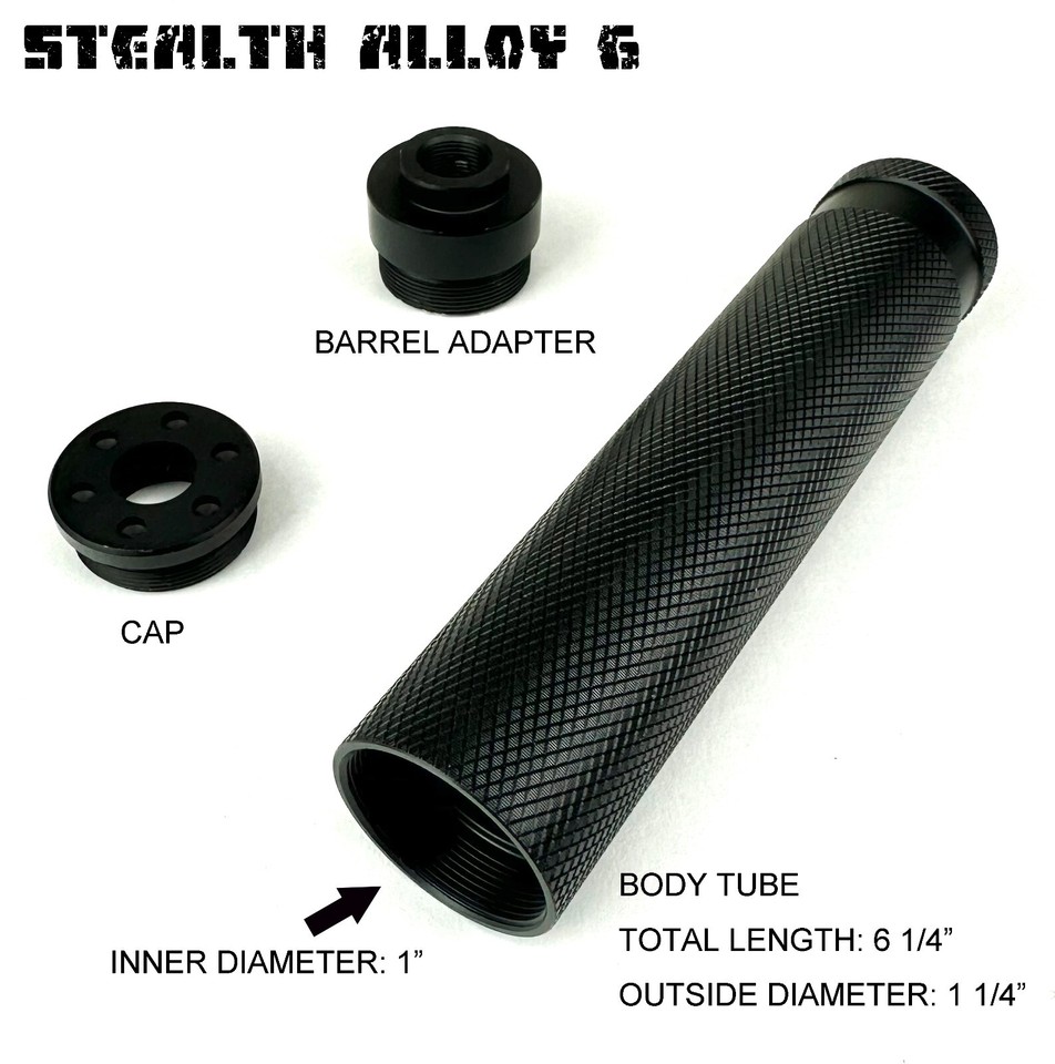 STEALTH ALLOY 6 Muzzle Brake Aluminum CNC 6" Extension Tube for AEG GBB ...